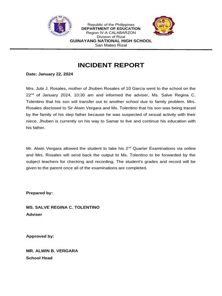 Incident Report Rosales | PDF