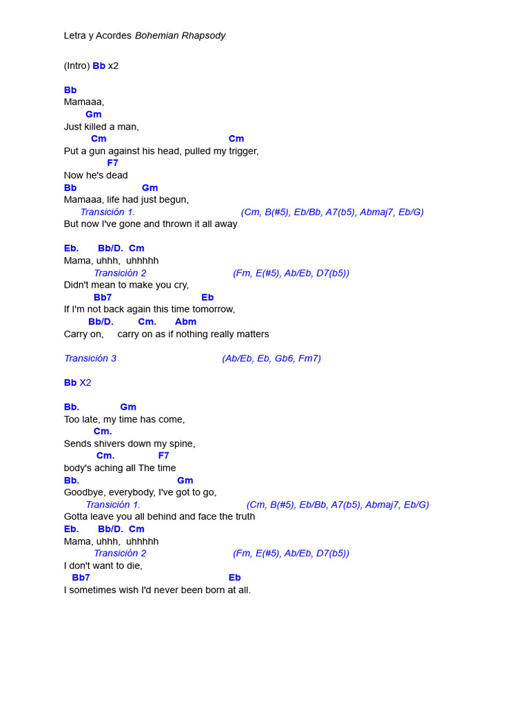 Bohemias Rhapsody (Letra y acordes) | PDF