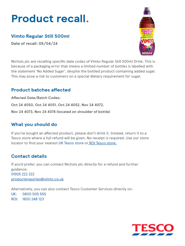 2307 Recall 2306 Recall Vimto | PDF