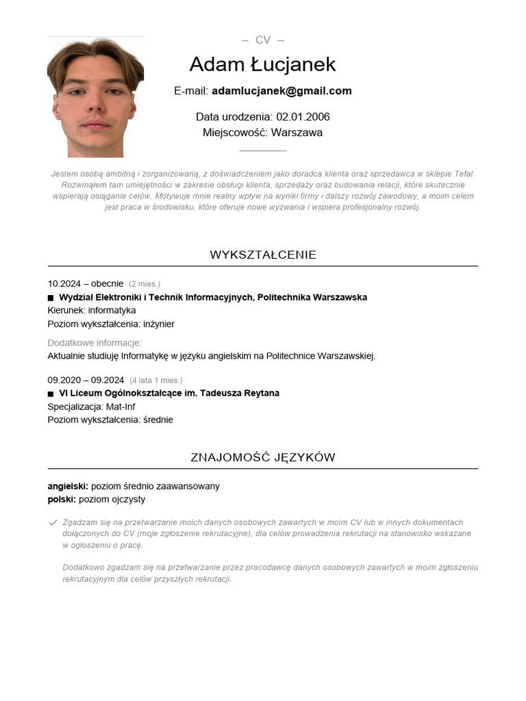 CV Adam Łucjanek | PDF