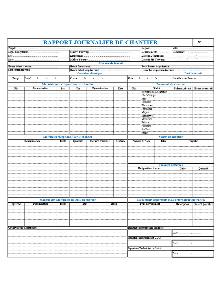 Rapport Journalier de Chantier | PDF