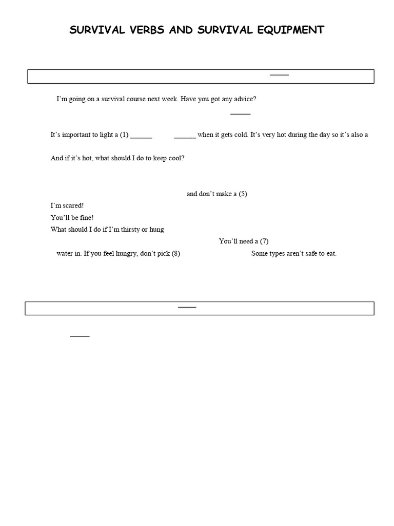 Survival Verbs and Survival Equipment | PDF