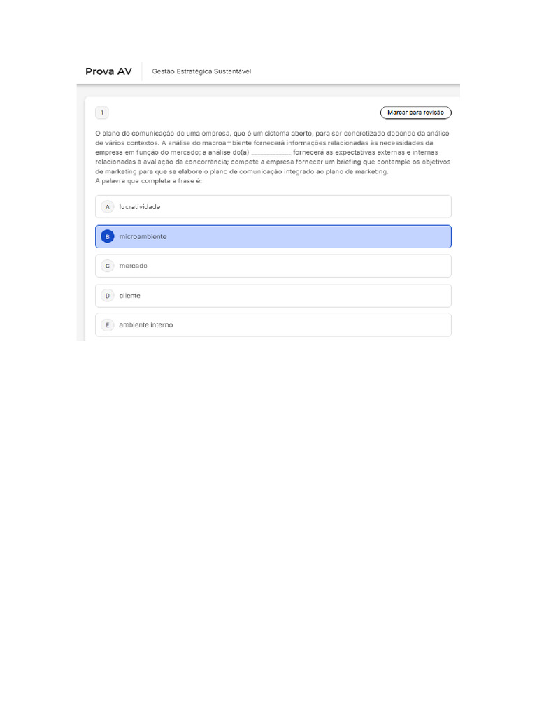 Av Prova Gestão Estratégica e Sustentável | PDF