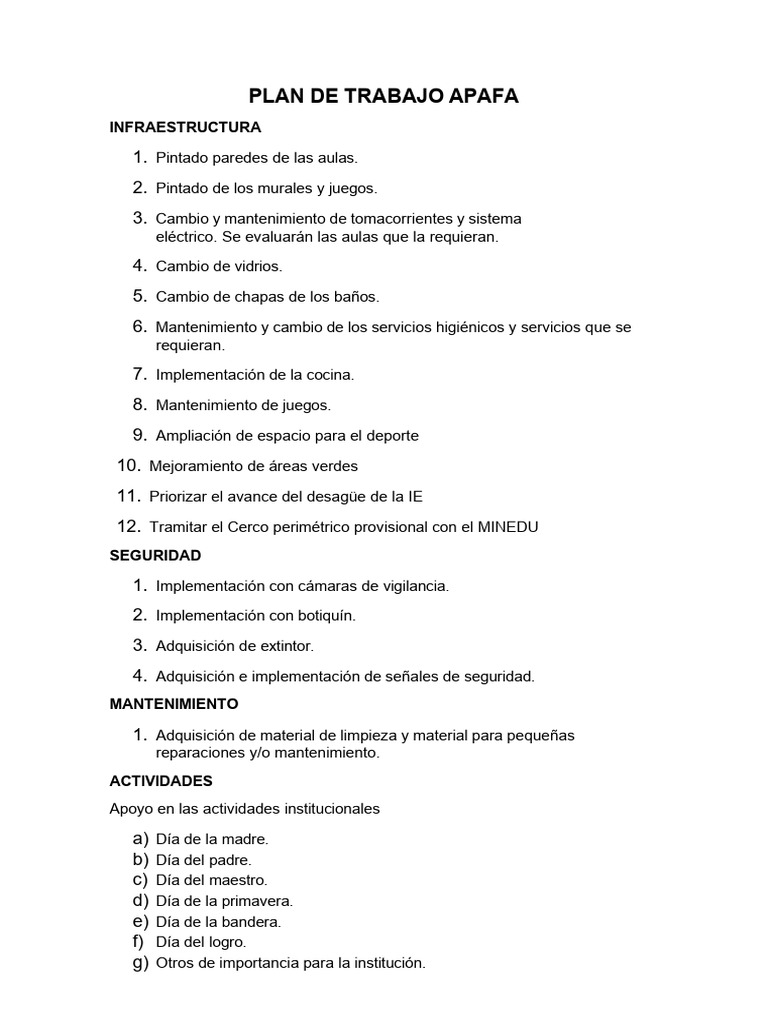 Plan de Trabajo Apafa | PDF | Ciencia y matemáticas | Tecnología