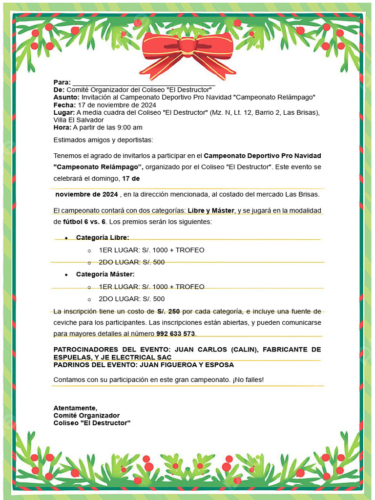 Oficio Navidad Campeonato | PDF