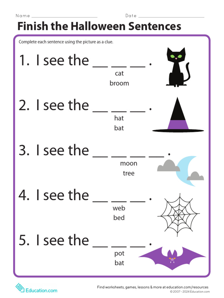 Complete Halloween Sentences Worksheet | PDF
