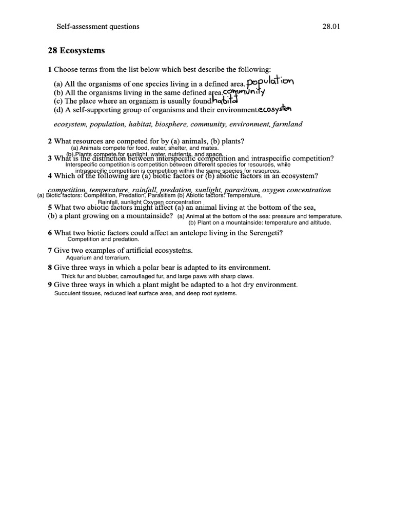 Ecosystems - Questions | PDF