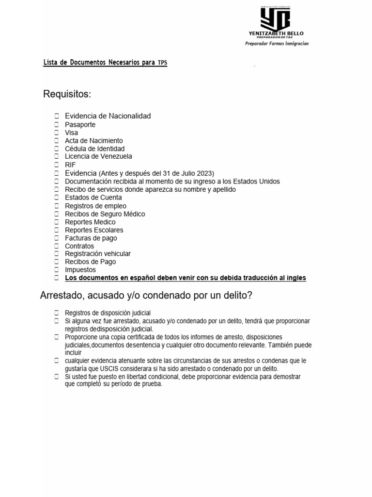 Solicitud Documentos TPS 31 de Julio | PDF | Gobierno y personalidad