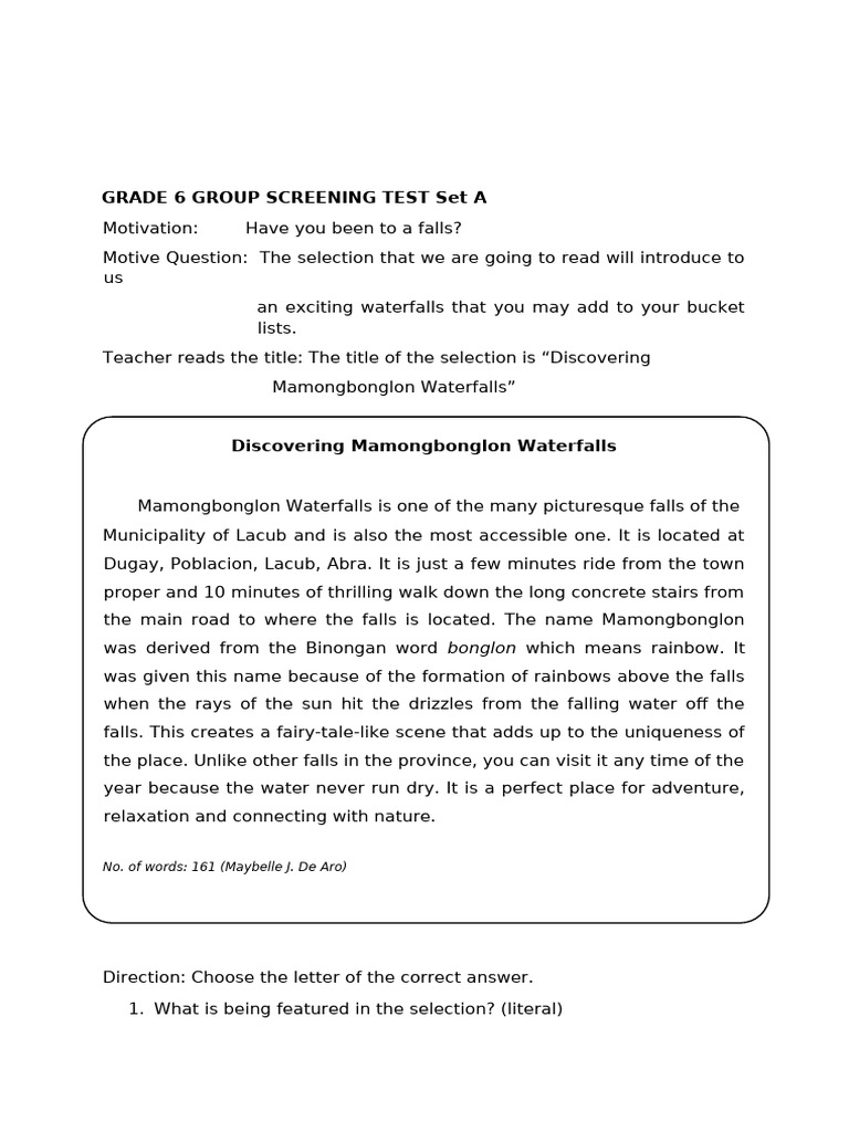 Grade 6 English GST Set A-Version 2 | PDF