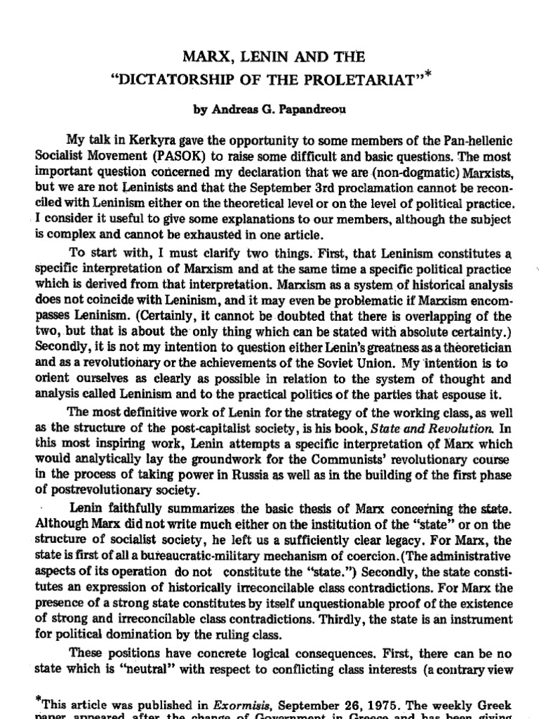 Marx, Lenin and The "Dictatorship of The Proletariat" | PDF | Leninism ...