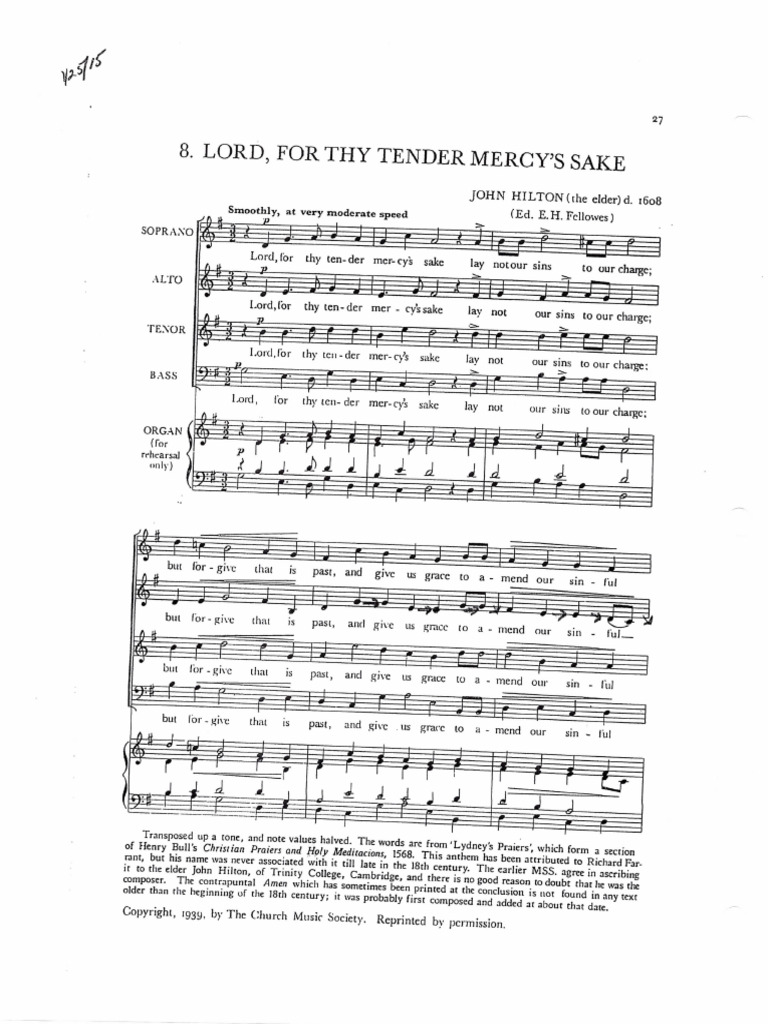 Lord, For Thy Tender Mercy's Sake | PDF