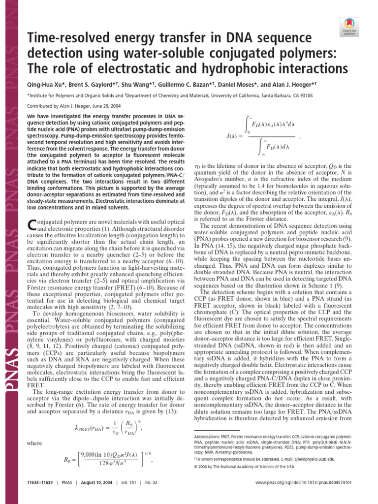Xu Et Al 2004 Time Resolved Energy Transfer In Dna Sequence Detection Using Water Soluble