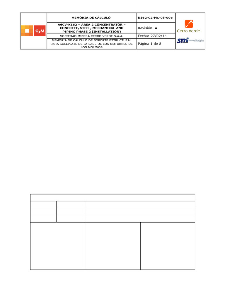 Memoria de Cálculo de Soporte Estructural para Soleplate de La Base de Los Motores de Los ...