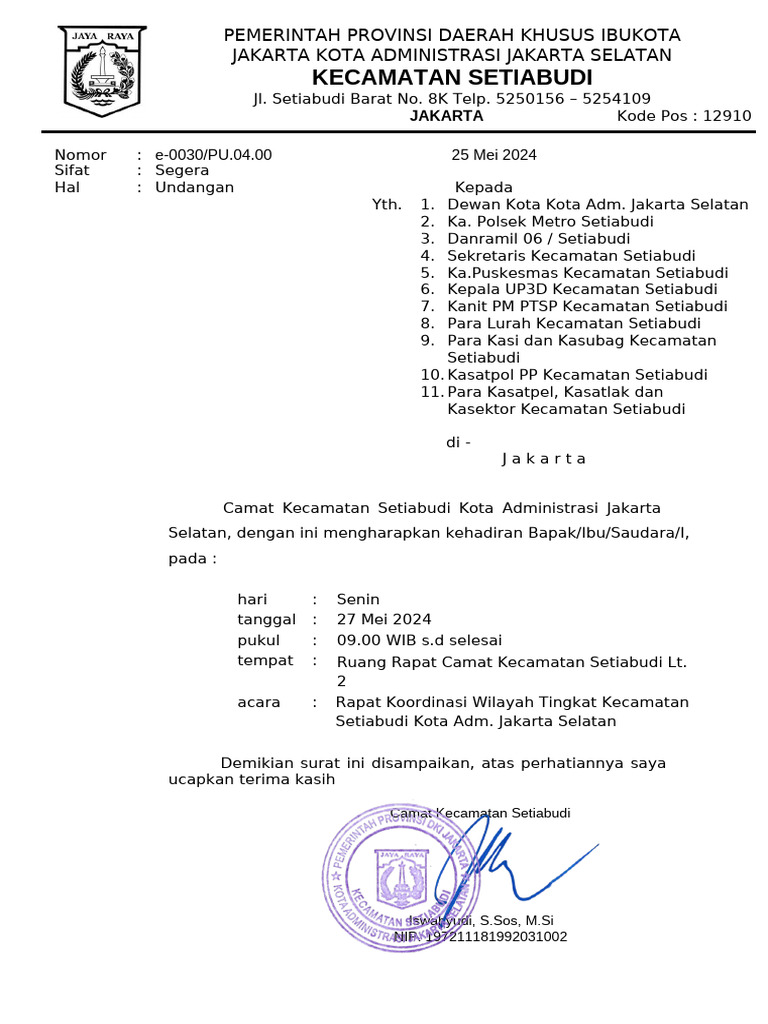 Undangan E-Office Rapat Minggon 25 Mei 2024 | PDF