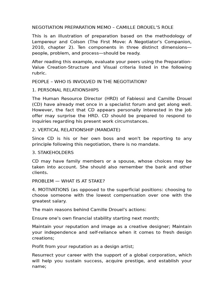 Negotiation Preparation Memo | PDF | Reputation | Social Psychology
