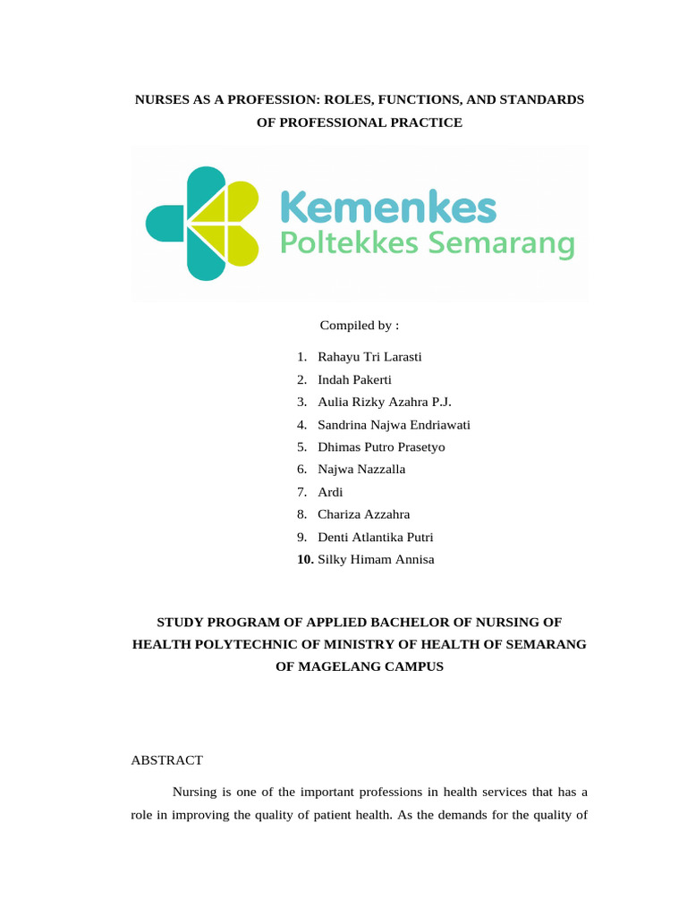 Artikel Perawat Sebagai Profesi Peran, Fungsi, Dan Standar Praktik ...