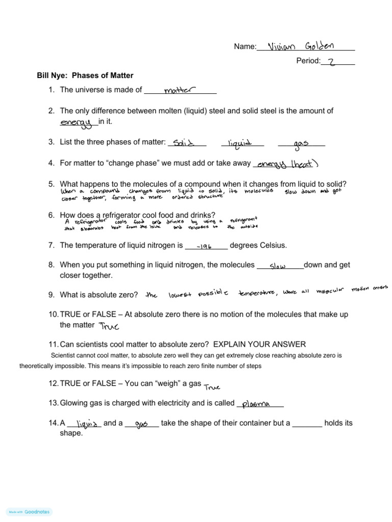 Bill+Nye+ +Phases+of+Matter+Q | PDF | Gases | Liquids