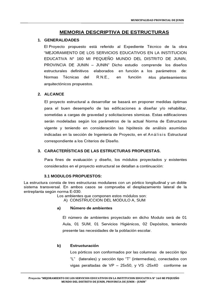 Memoria Descriptiva Estruc | PDF | Fundación (Ingeniería) | Columna