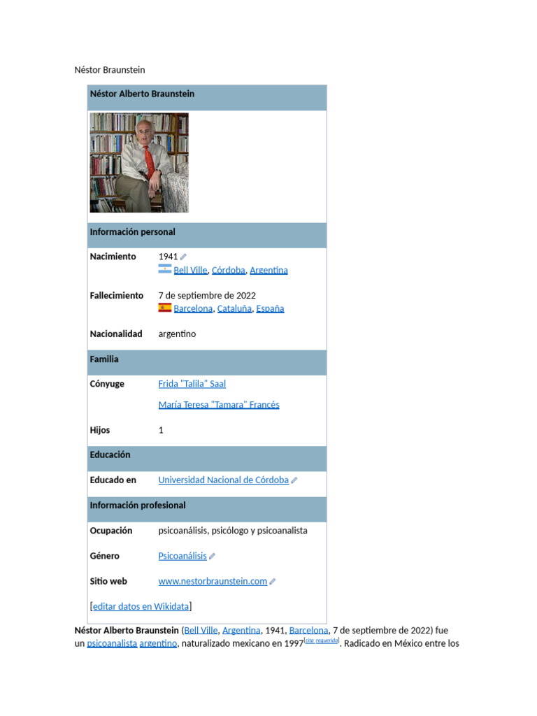 Néstor Braunstein: Psicoanálisis y Cultura | PDF | Sicología