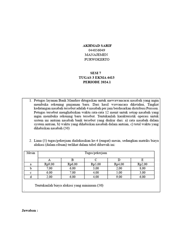Tugas 3 Riset Operasi | PDF | Komputer | Teknologi & Rekayasa