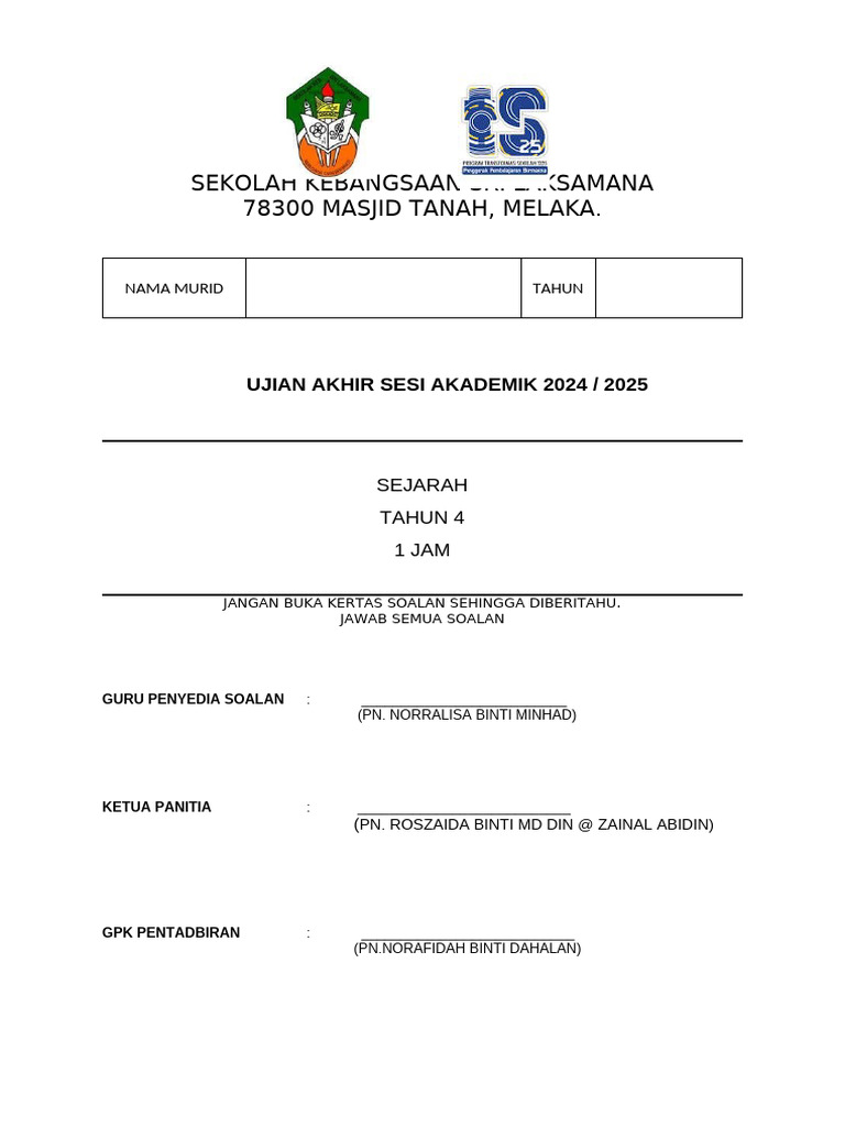 Cover Soalan Tahap 2 | PDF