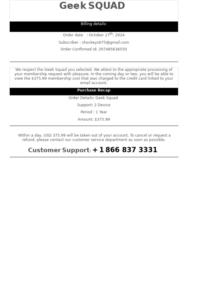 Geek Squad Membership Confirmation | PDF