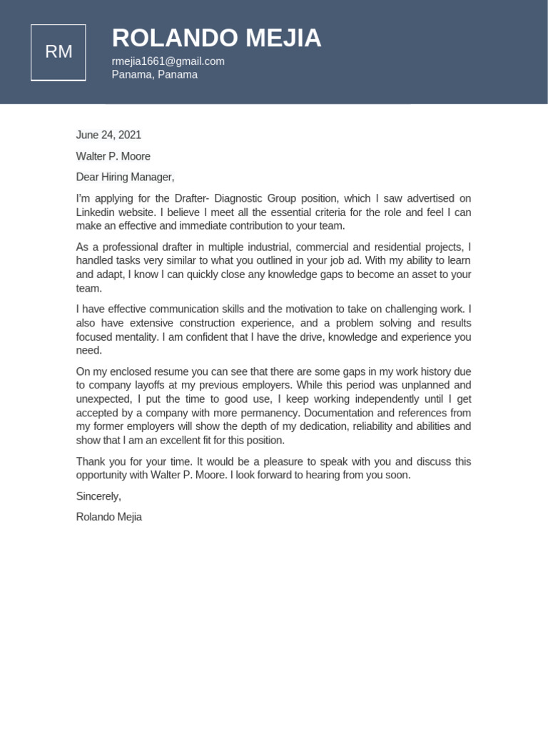 Cover Letter - Drafter - Walter P Moore | PDF