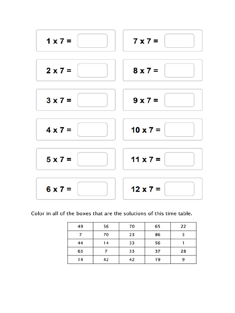 Practice - Multiplication Table of 7 | PDF
