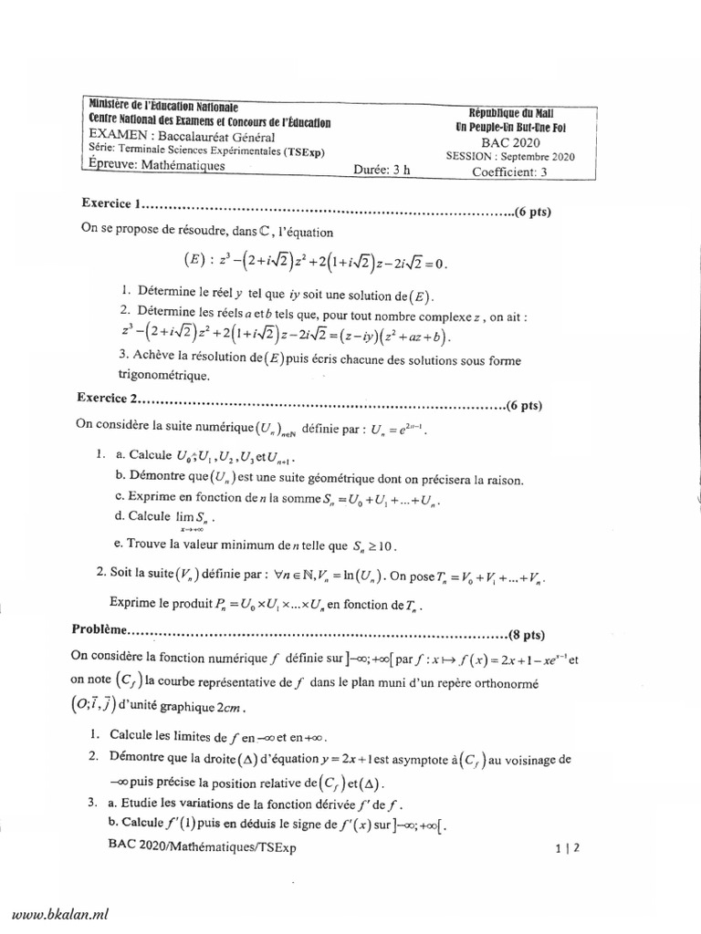 Bac Tsexp 2020 Maths | PDF