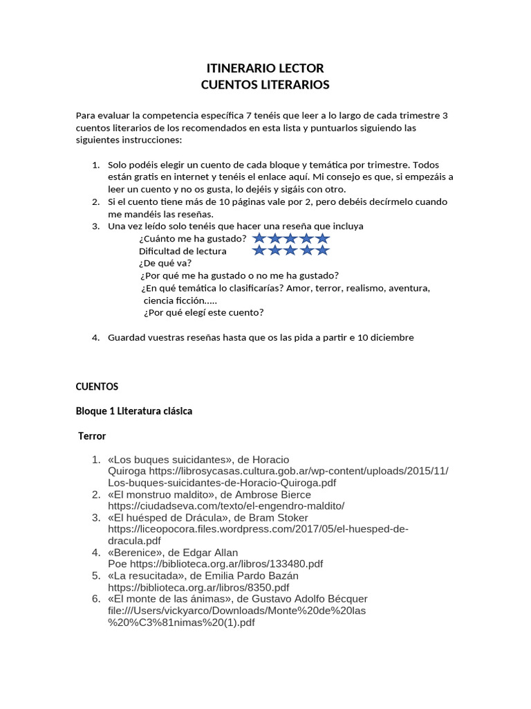 Itinerario Lector | PDF | Libros para adolescentes | Clásicos