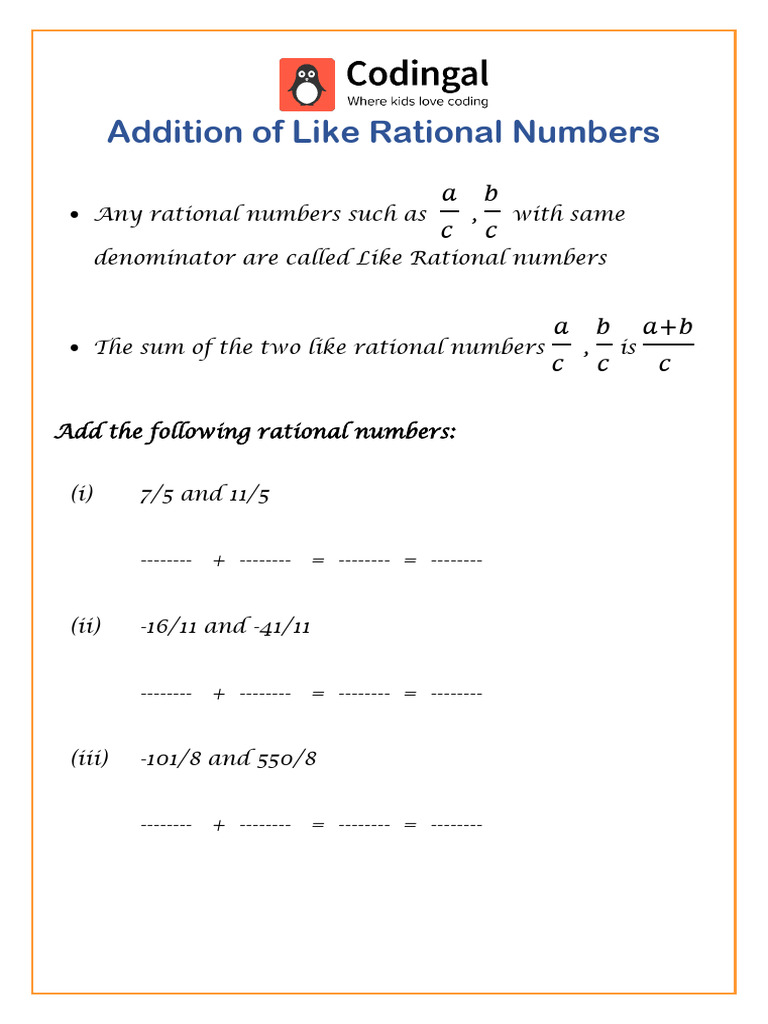 Addition Like Rational Numbers | PDF | Teaching Methods & Materials