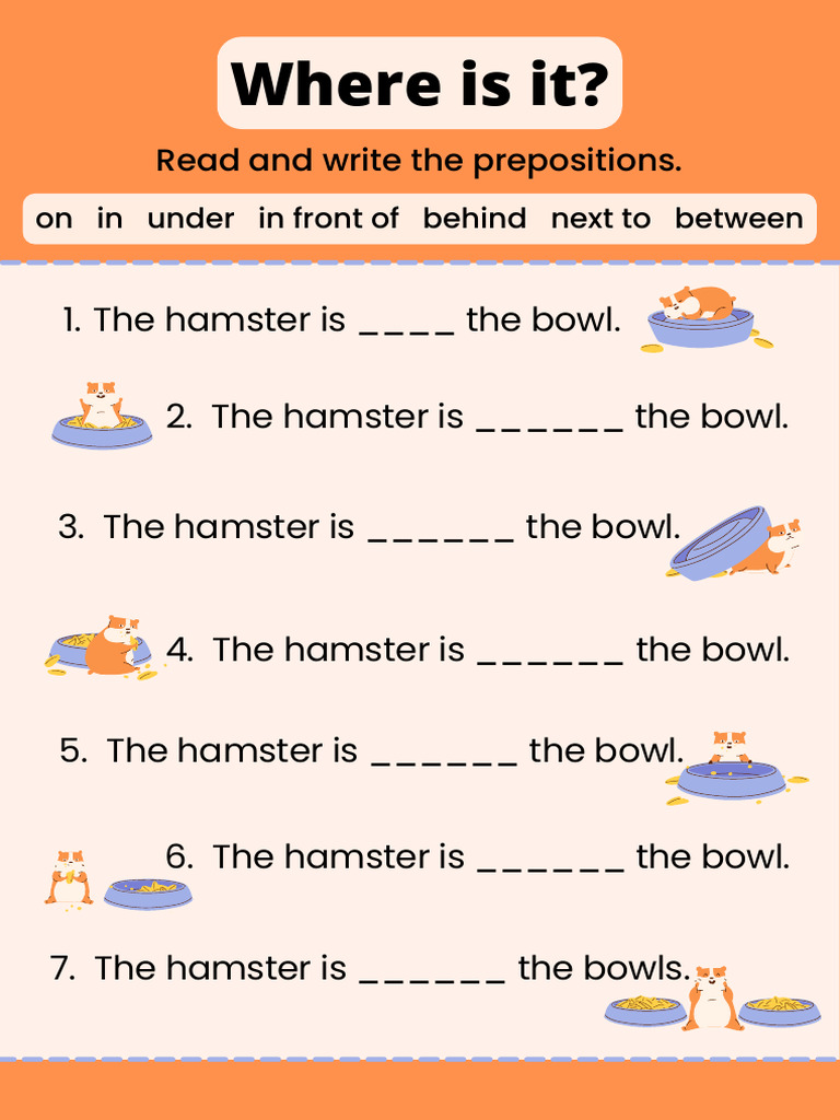 Illustrative Playful Prepositions of Place English Grammar Worksheet | PDF