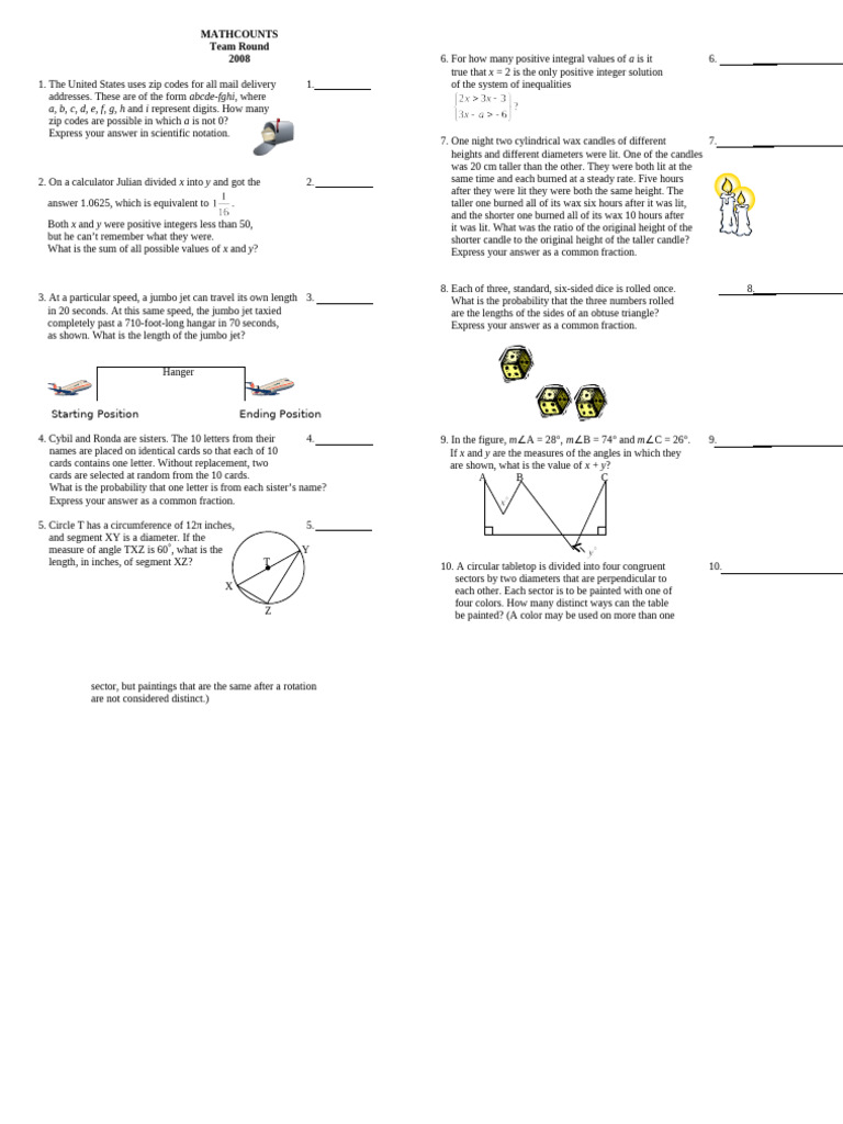 Mathcounts State Team Round 2008 | PDF | Angle | Geometry