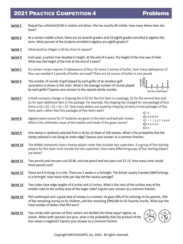 MATHCOUNTS Practice Competition 4 | PDF | Tetrahedron | Area