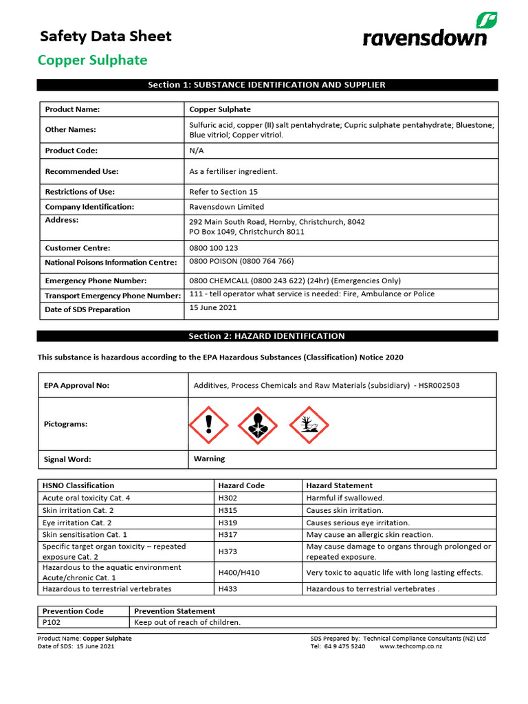 Copper Sulphate Sds 2021 | PDF | Dangerous Goods | Toxicity