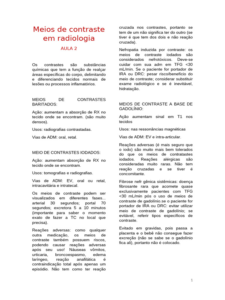 Meios de Contraste em Radiologia | PDF