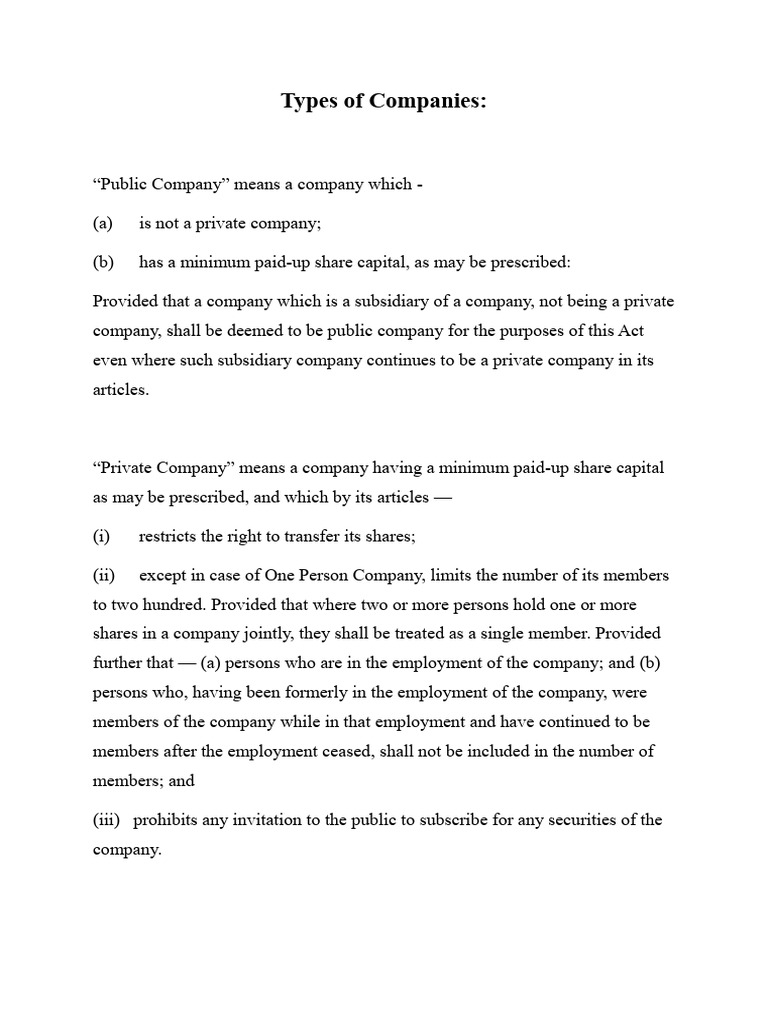 Types of Companies in India Explained | PDF | Companies | Subsidiary