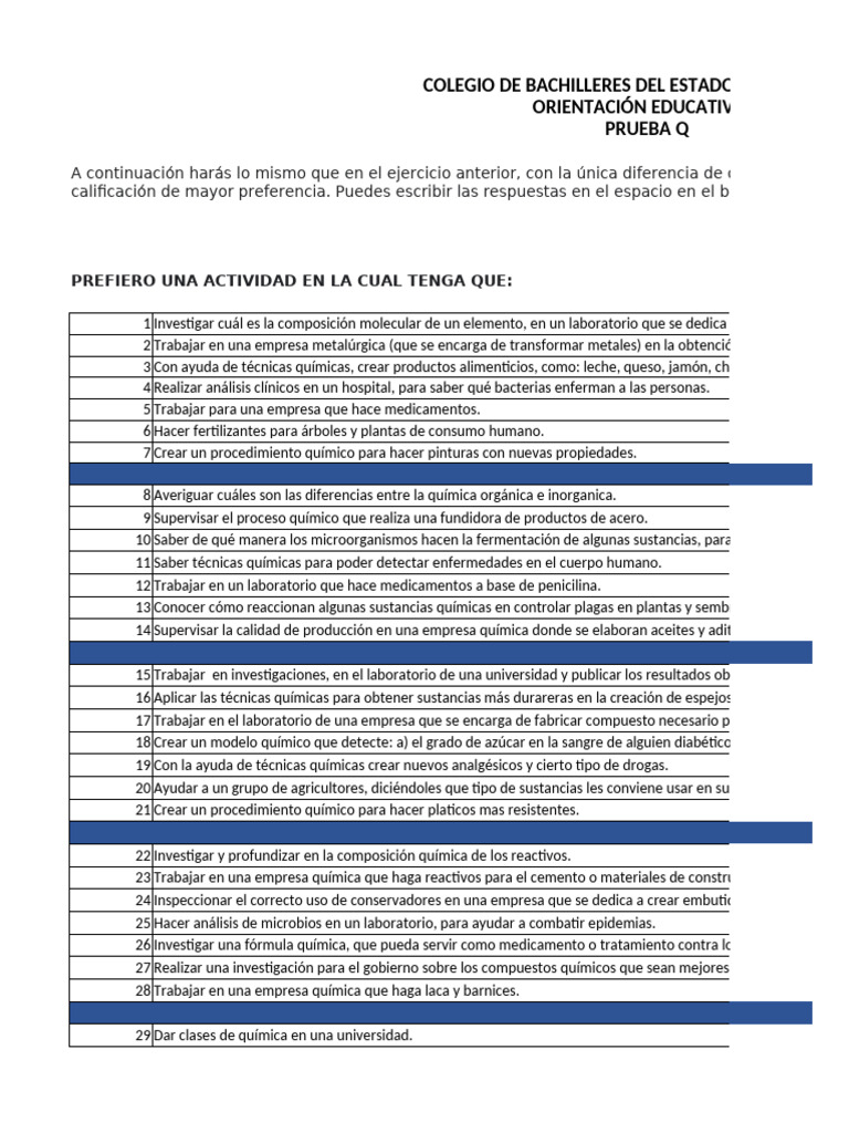 Prueba Q | PDF | Químico | Laboratorios