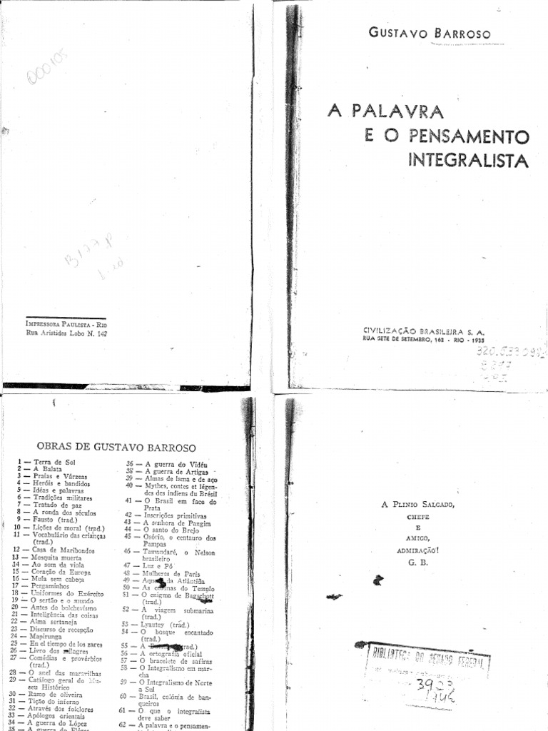 A Palavra e o Pensamento Integralista (1935) - Gustavo Barroso | PDF