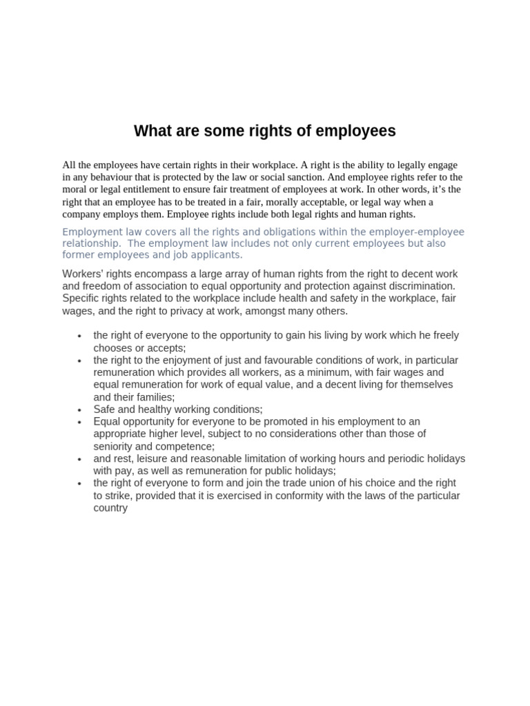 Employee Rights in the Workplace | PDF | Employment | Rights