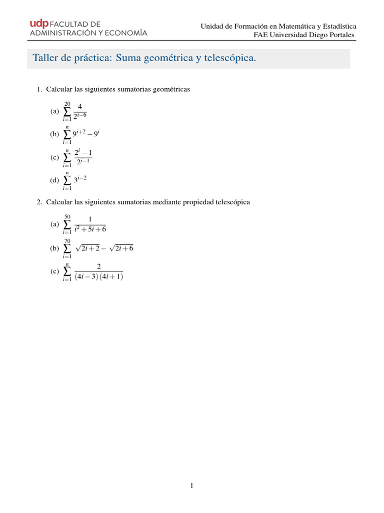 Taller 6 - Suma Geométrica y Telescópica | PDF