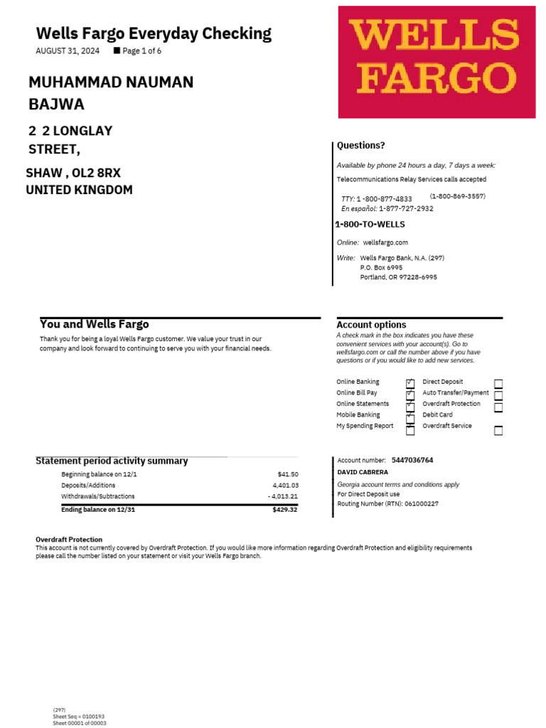 Wells Fargo Statement 2021 2 PDF | PDF | Banks | Overdraft