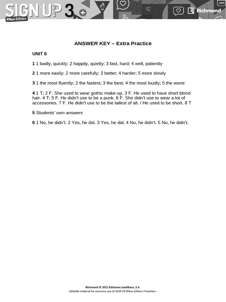 SUTE3NE TRM Extrapracticeanswerkey U6 | PDF