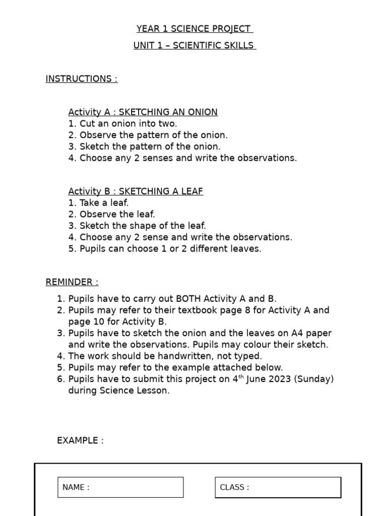 Year 1 Science Project Unit 1 | PDF