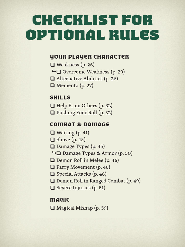 Checklist For Optional Rules | PDF