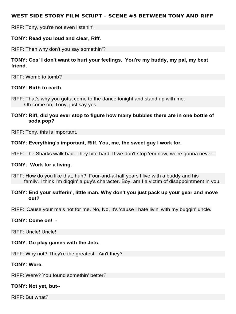 West Side Story Film Script Scene | PDF | Mystery, Thriller & Crime Fiction