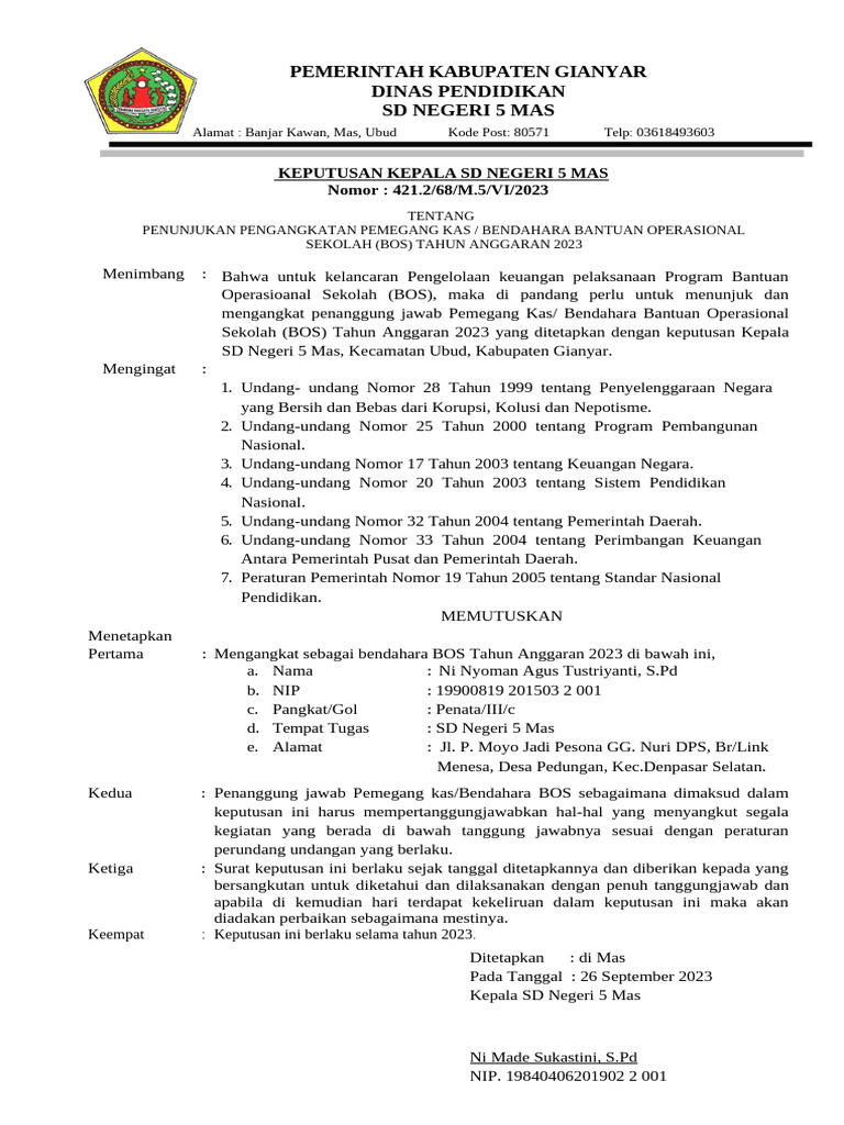 SK BENDAHARA 5 MAS (Tahun 2023) | PDF