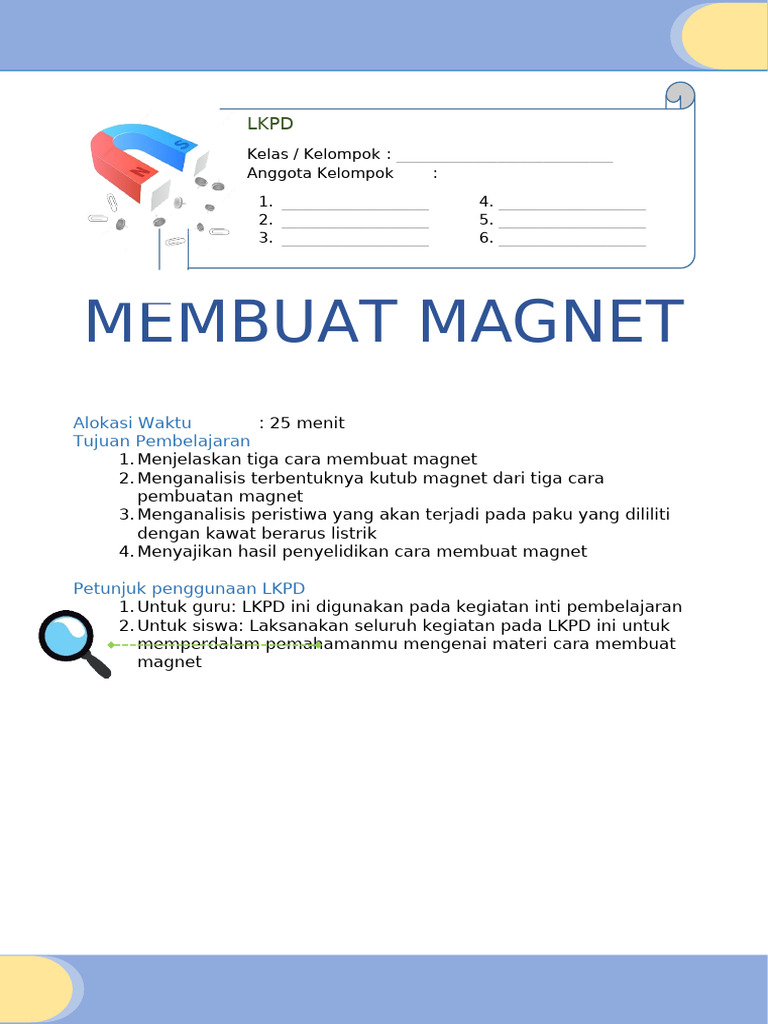 LKPD Cara Pembuatan Magnet - Ria Lifatul Jannah | PDF | Metode & Bahan Ajar | Sains & Matematika