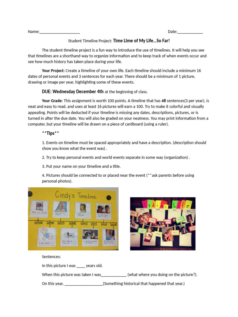 Rubrica Time Line of My Life... So Far! | PDF