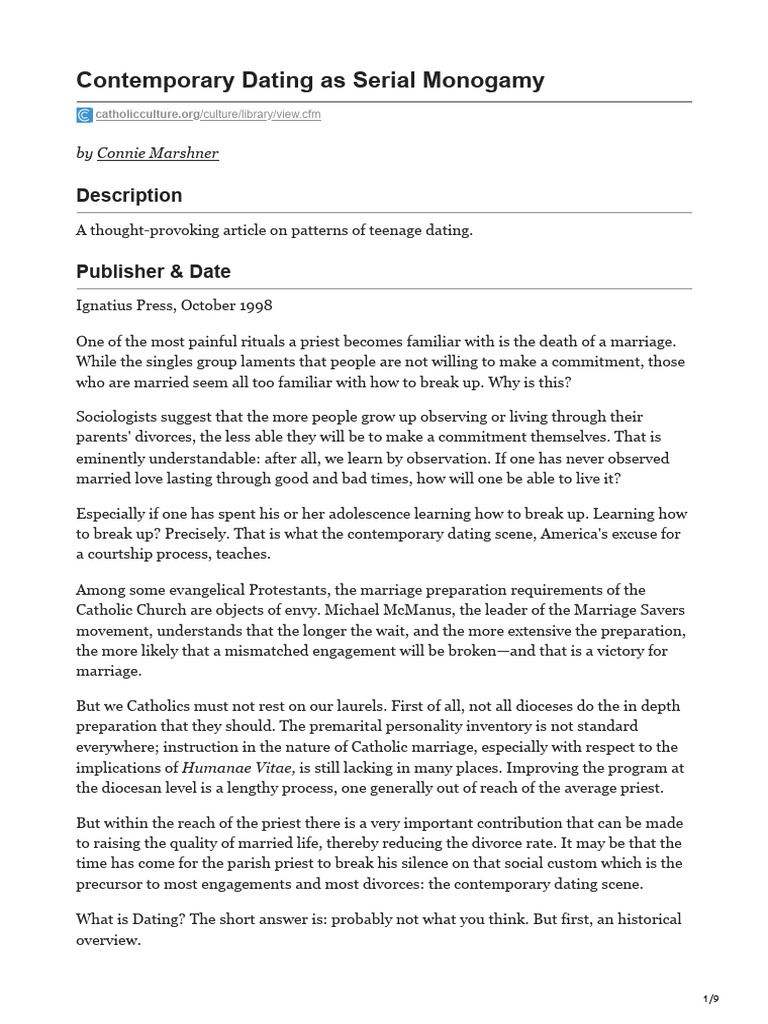 Contemporary Dating As Serial Monogamy - Connie Marshner | PDF ...
